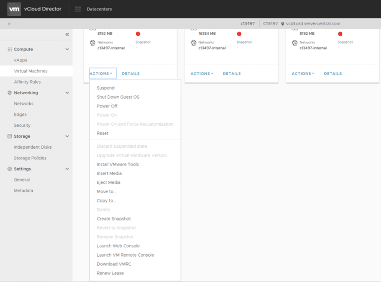 Virtual machine management in the new Managed VMware Cloud portal